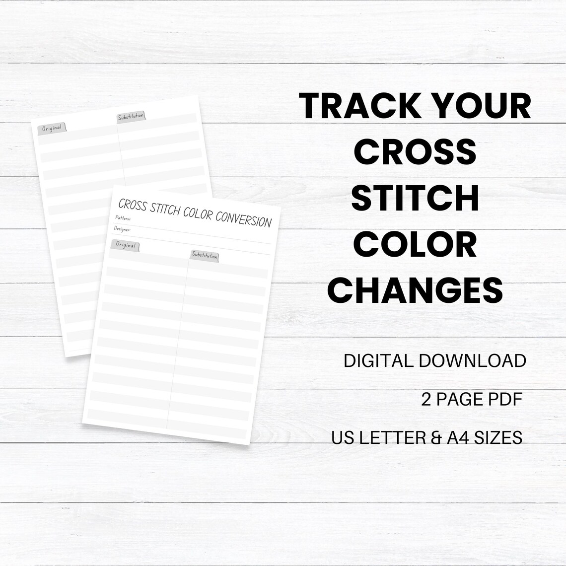 PRINTABLE Cross Stitch Color Conversion Chart, Cross Stitch Planner ...