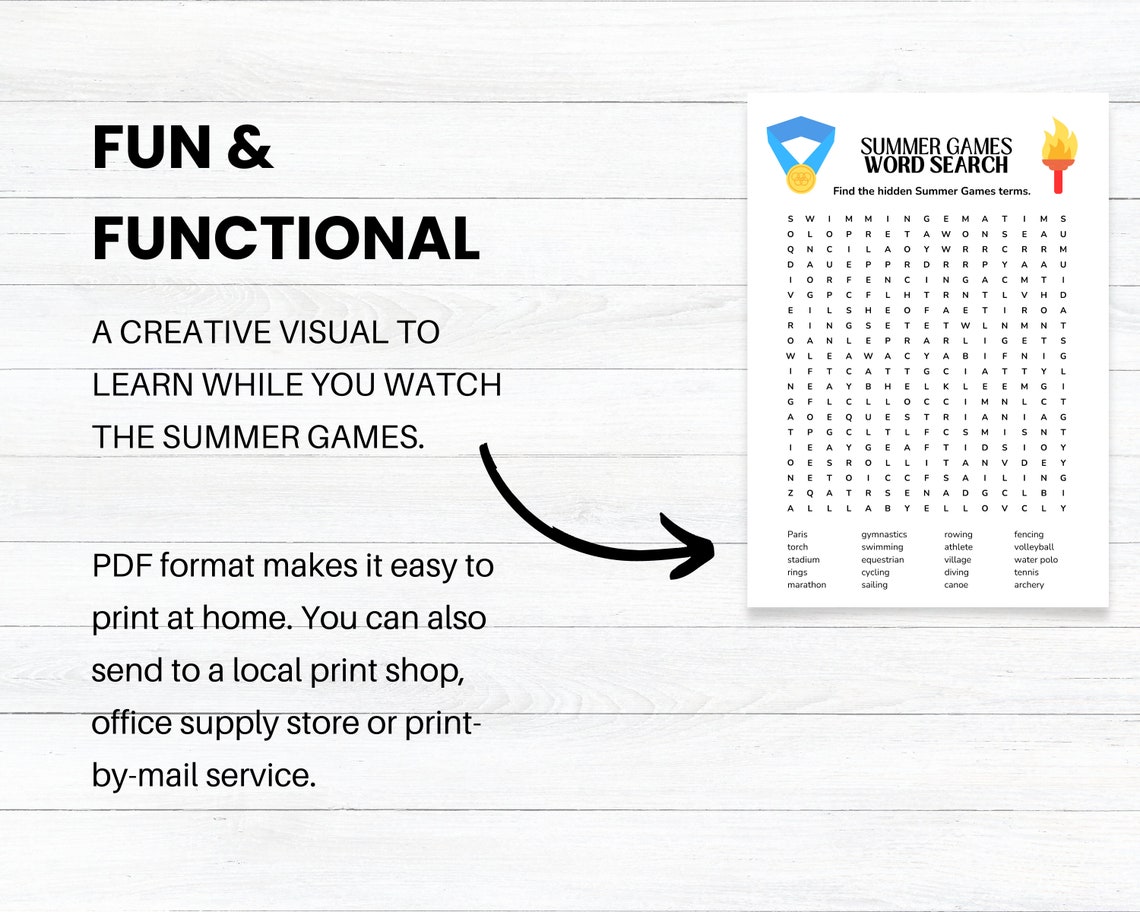 PRINTABLE Summer Games Word Search Worksheet, Homeschool Resource ...