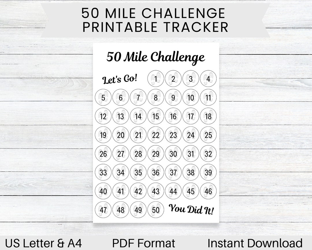 PRINTABLE 50 Mile Challenge Habit Tracker, Walking Challenge, Hiking ...