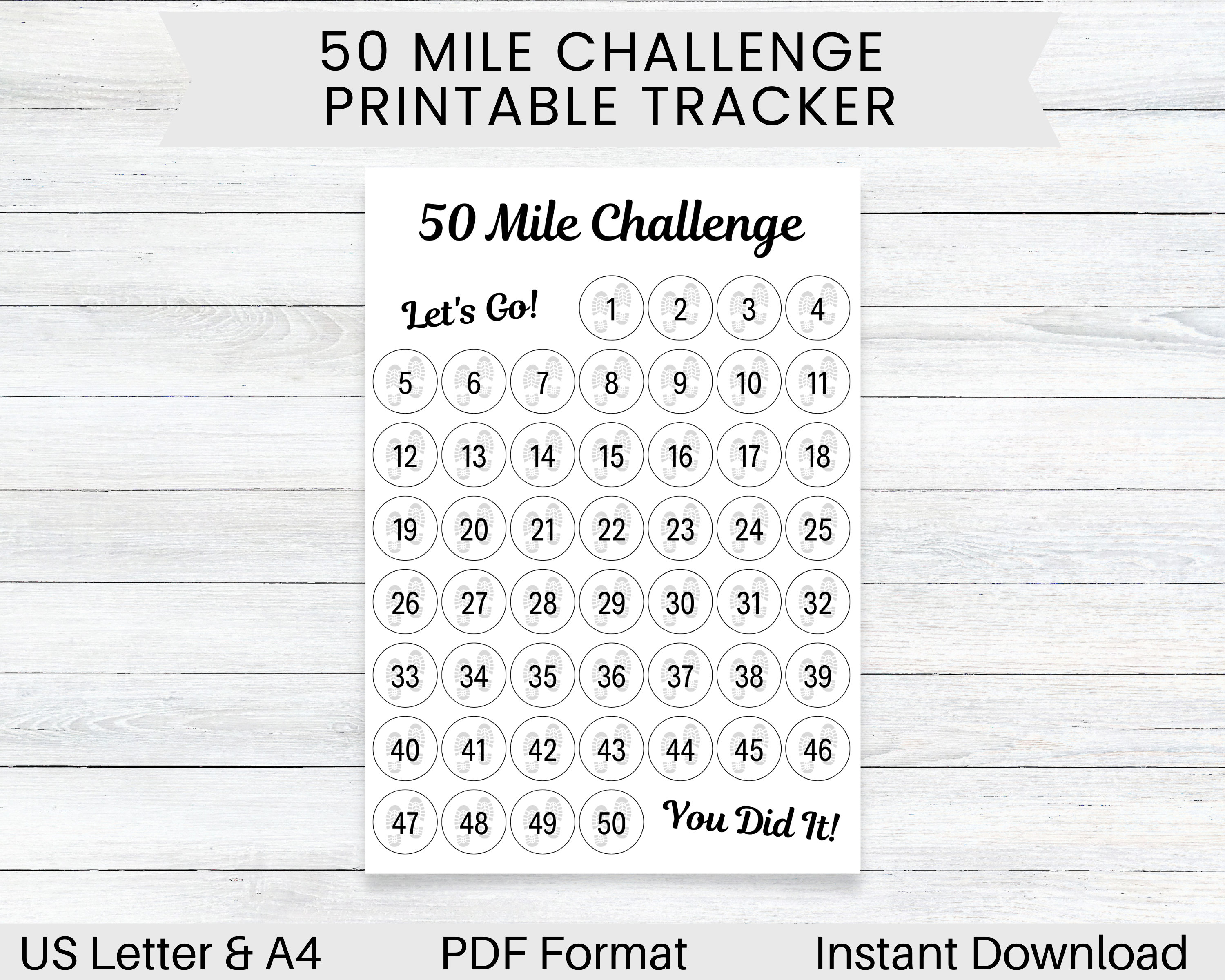 PRINTABLE 50 Mile Challenge Habit Tracker, Walking Challenge, Hiking ...