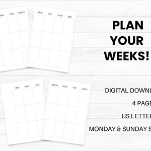 PRINTABLE Planner Vertical Weekly Layout, Monday Start, Sunday Start ...