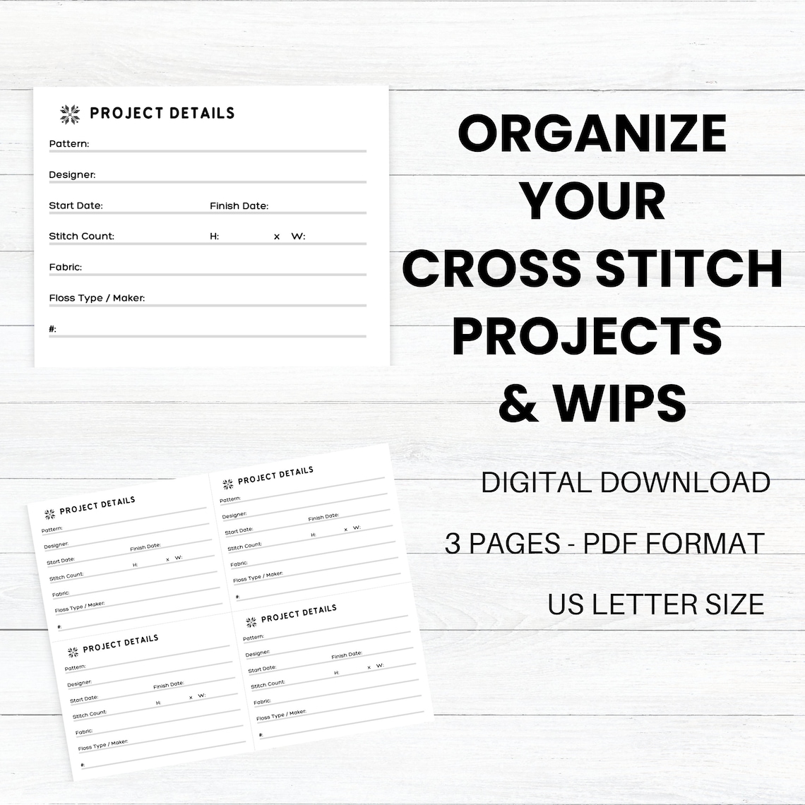 PRINTABLE Cross Stitch Project Cards, WIP Tracker, Craft Organizer ...
