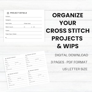 PRINTABLE Cross Stitch Project Cards, WIP Tracker, Craft Organizer ...