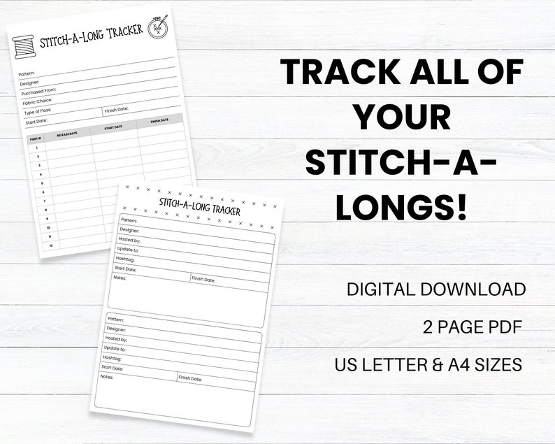 PRINTABLE Cross Stitch Stitch-a-long Tracker, WIP Planner, Stitching ...