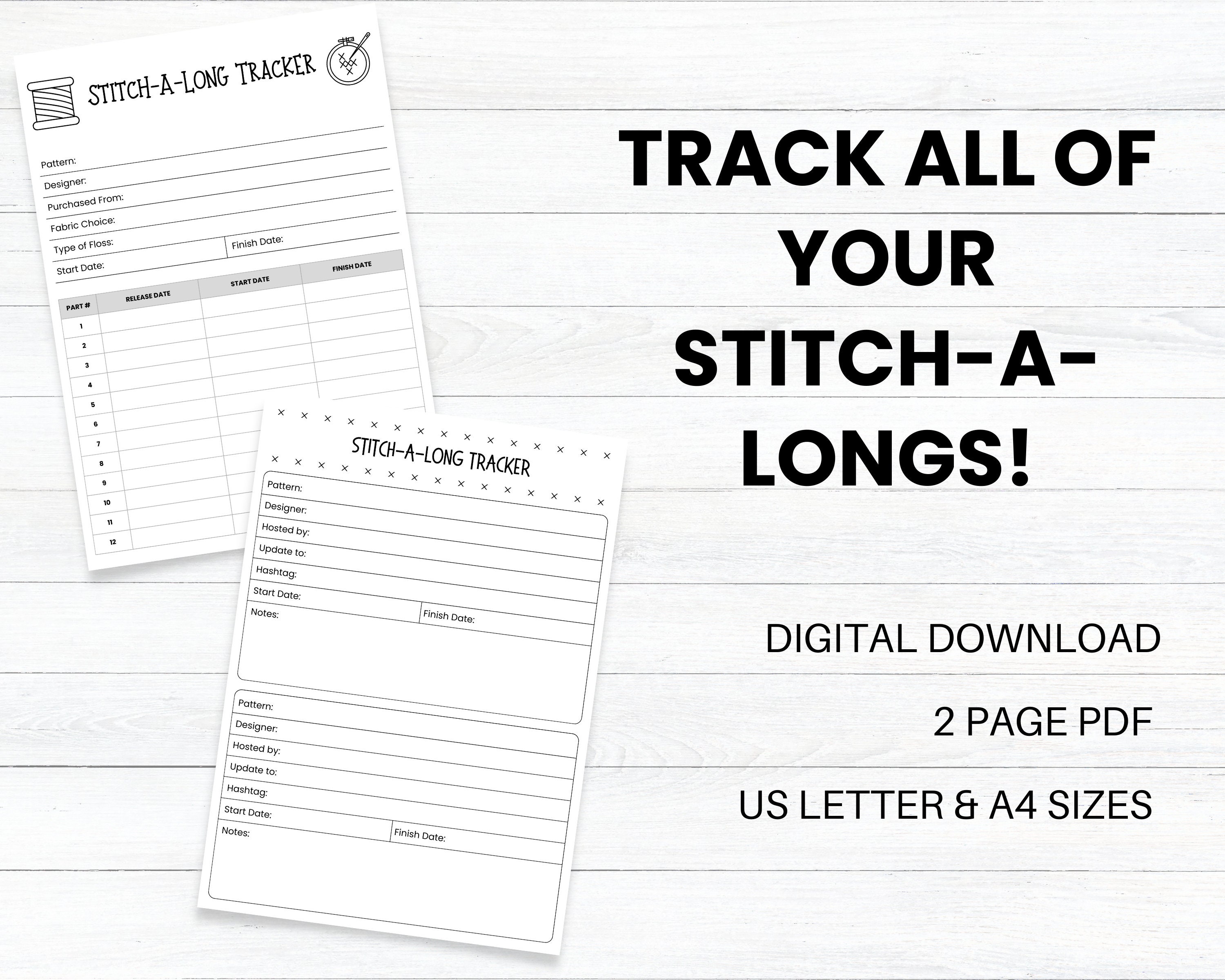 PRINTABLE Cross Stitch Stitch-a-long Tracker, WIP Planner, Stitching ...