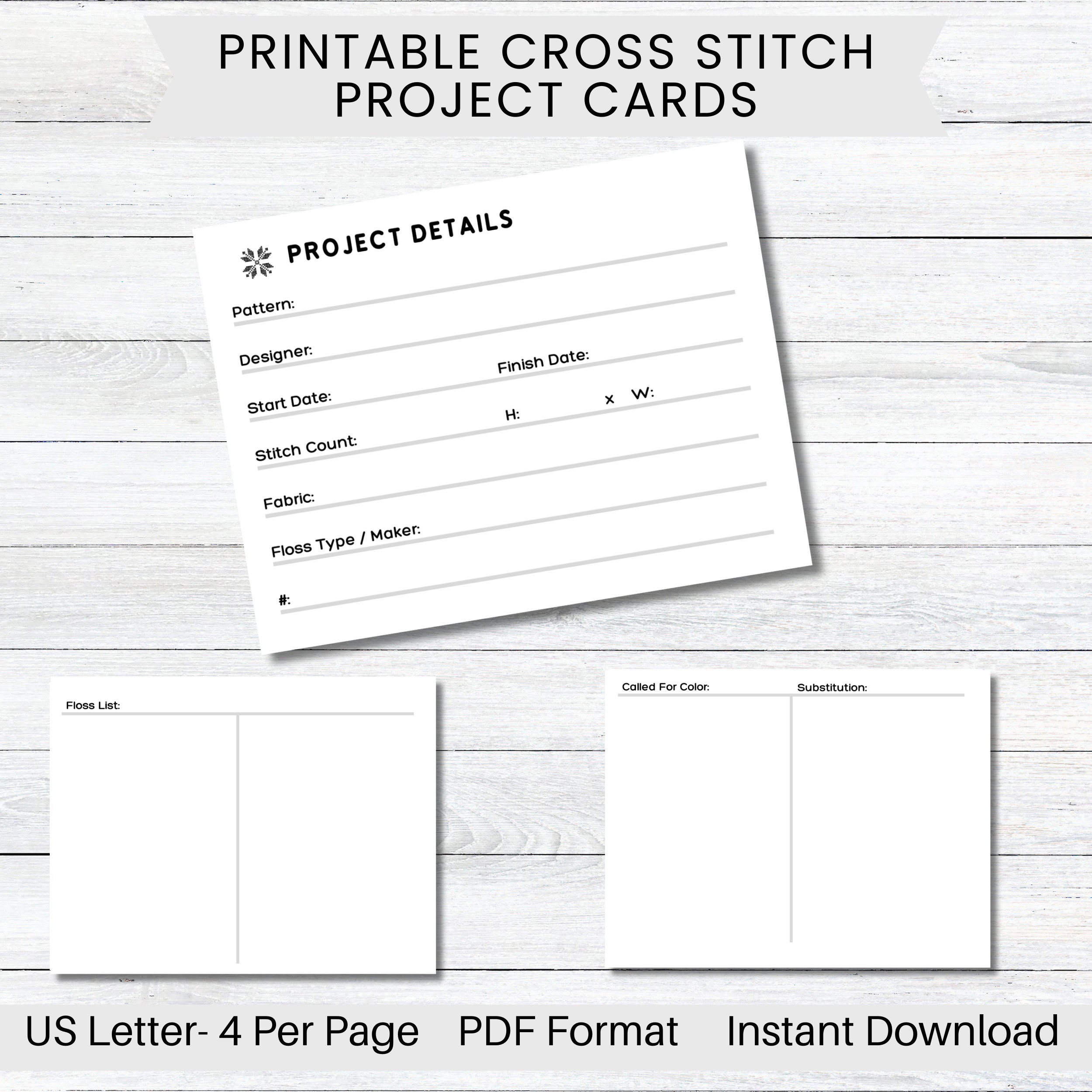 PRINTABLE Cross Stitch Project Cards, WIP Tracker, Craft Organizer ...