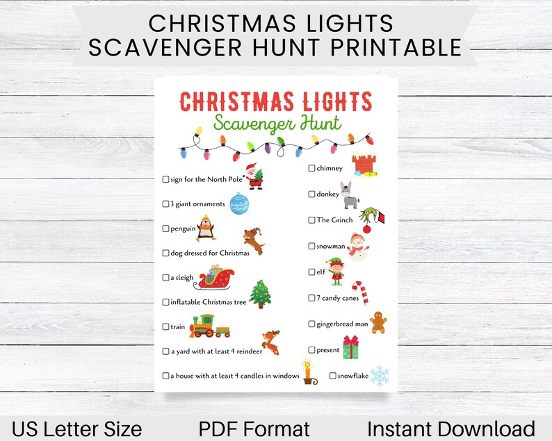PRINTABLE Christmas Lights Scavenger Hunt, Holiday Activity Worksheet ...