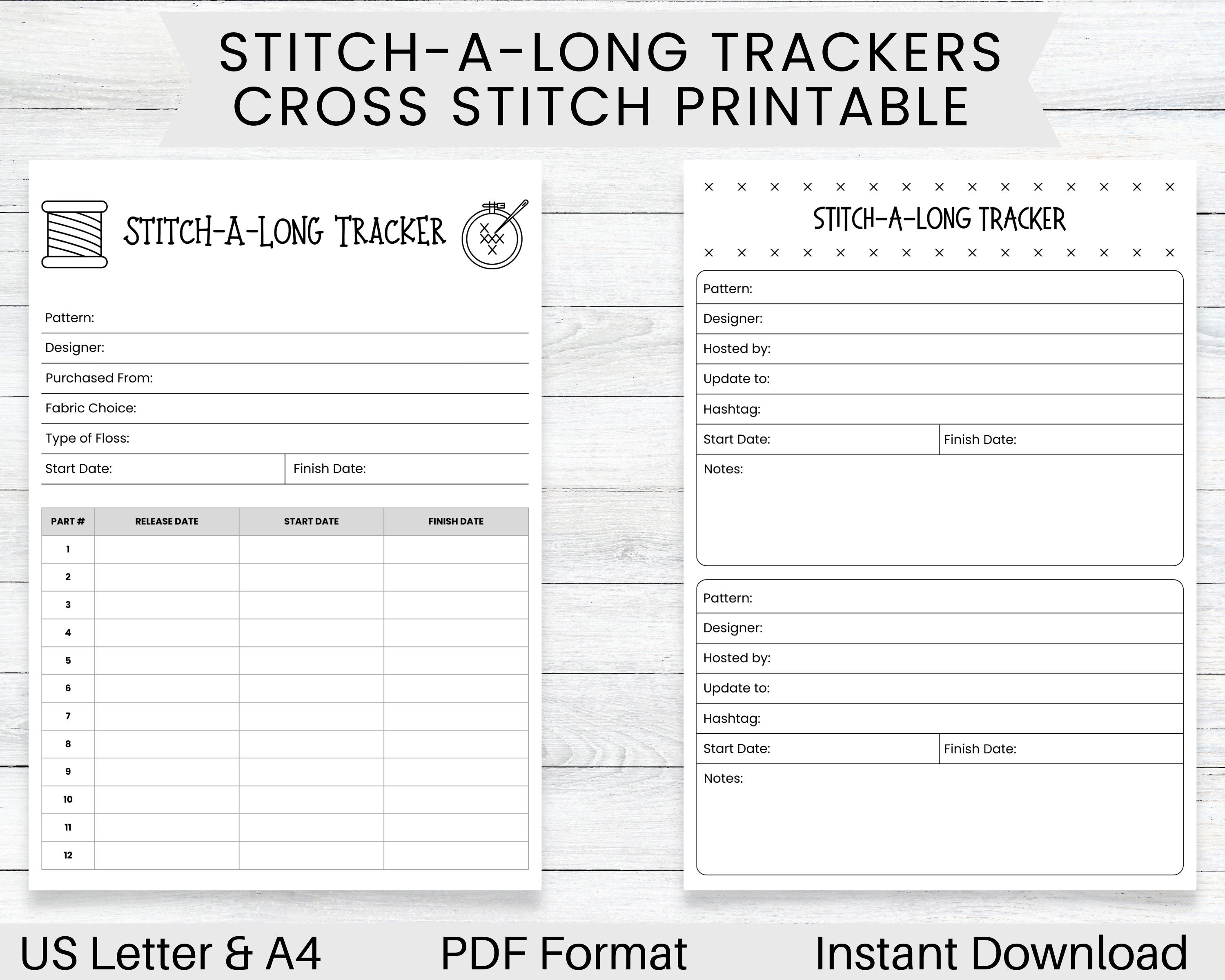 PRINTABLE Cross Stitch Stitch-a-long Tracker, WIP Planner, Stitching ...