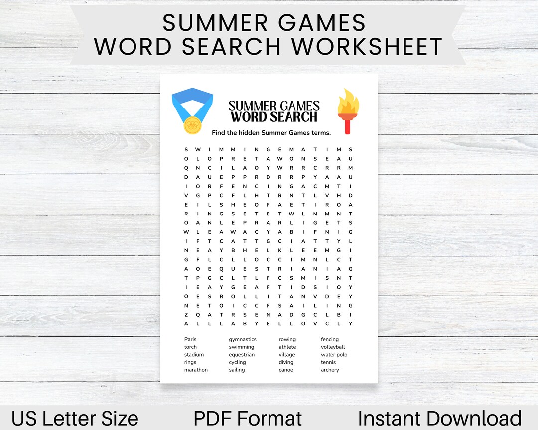 PRINTABLE Summer Games Word Search Worksheet, Homeschool Resource ...