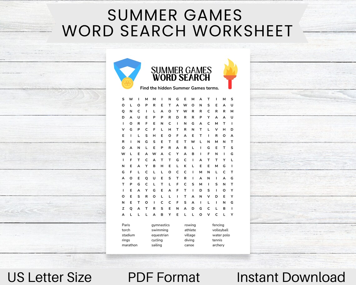 PRINTABLE Summer Games Word Search Worksheet, Homeschool Resource ...