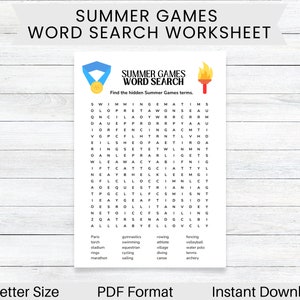 PRINTABLE Summer Games Word Search Worksheet, Homeschool Resource ...