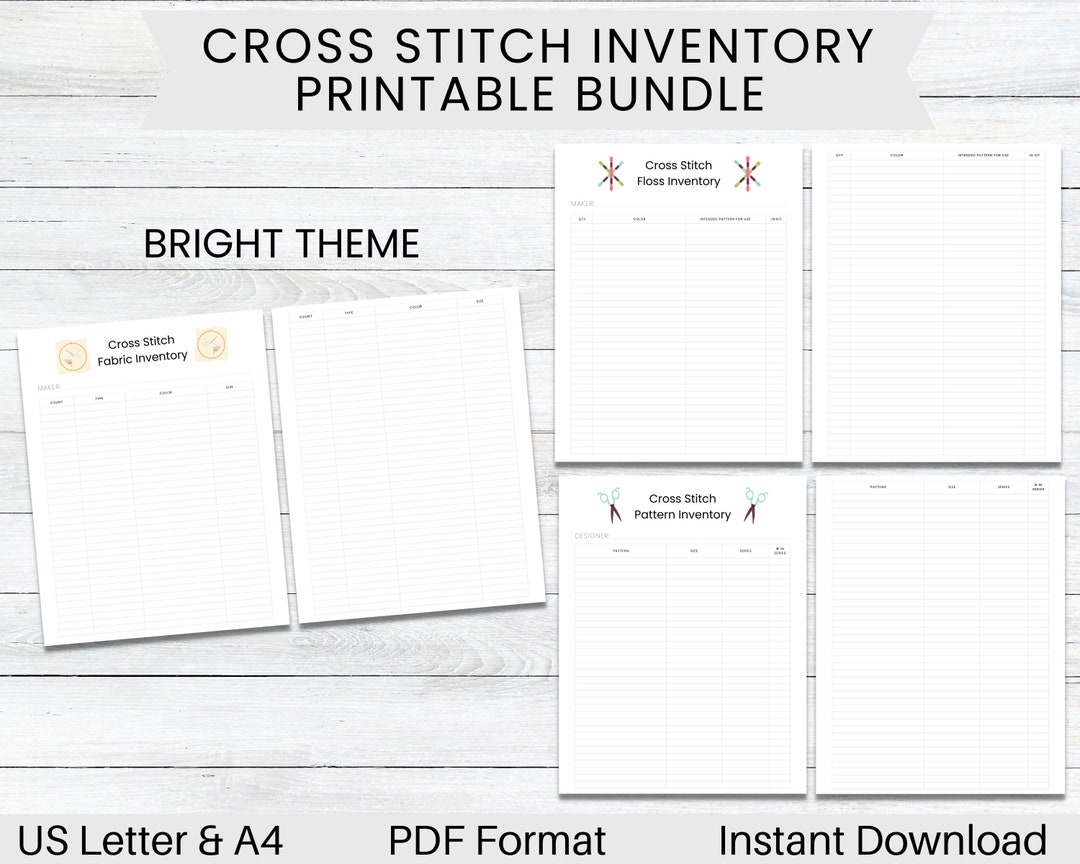 PRINTABLE Cross Stitch Inventory Bundle - Bright, Cross Stitch Planner ...