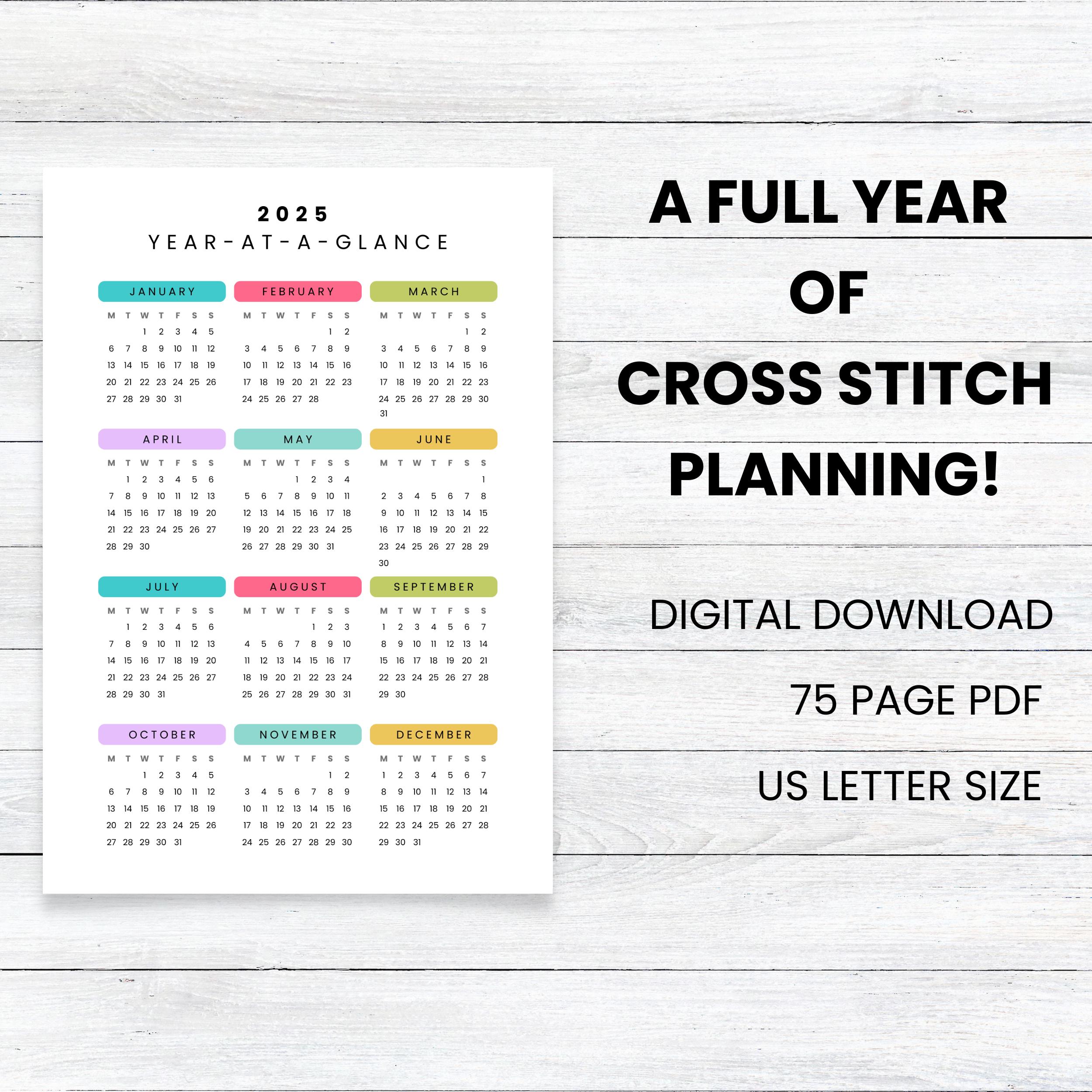 PRINTABLE 2025 Cross Stitch Planner, MONDAY Start, Stitching Tracker ...