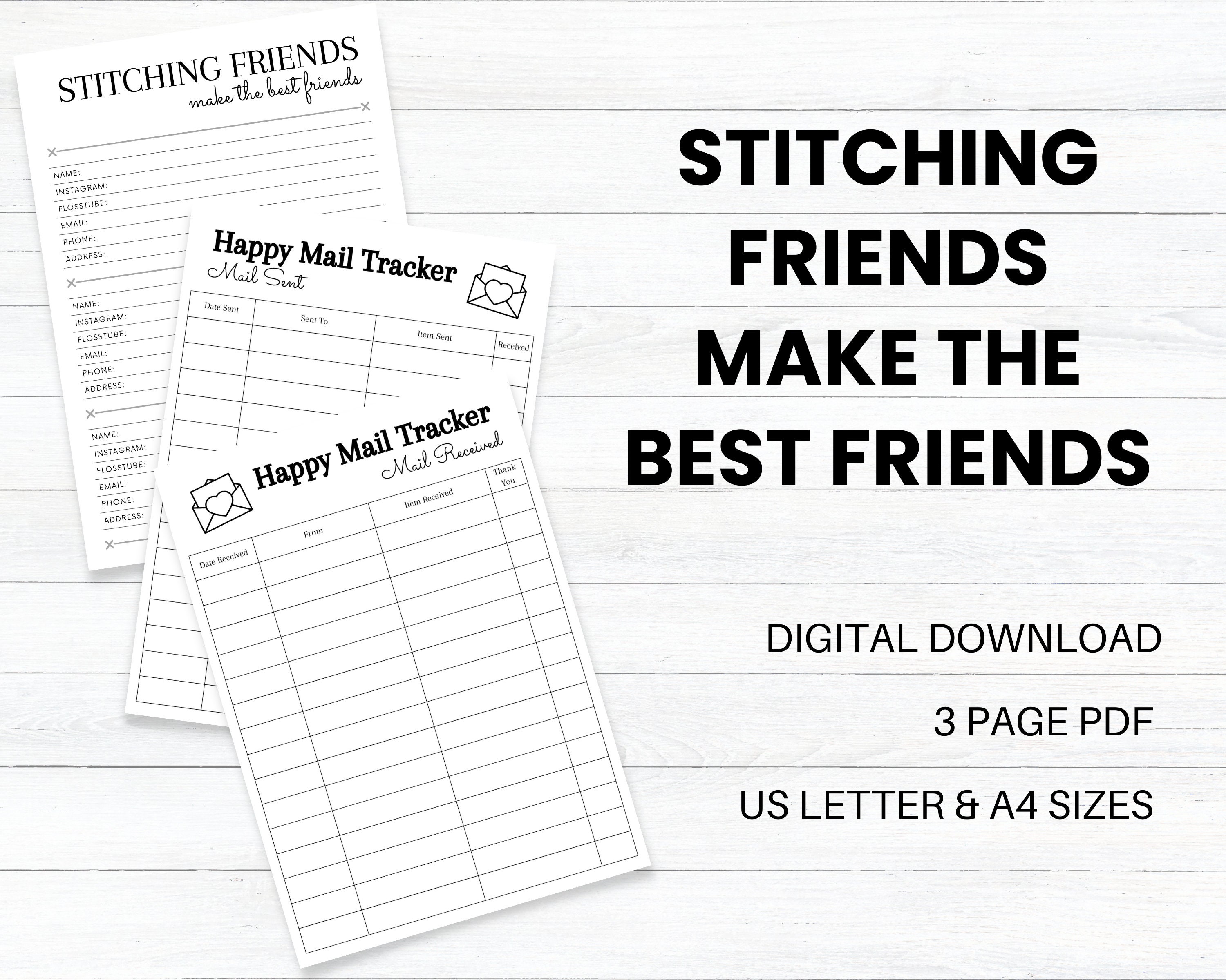 PRINTABLE Cross Stitch Friends Bundle, Happy Mail Tracker, Contacts ...
