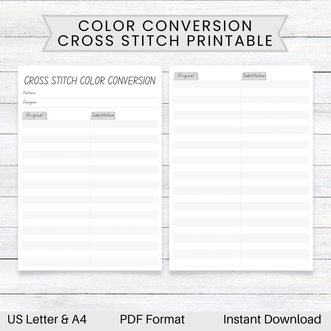 PRINTABLE Cross Stitch Color Conversion Chart, Cross Stitch Planner ...