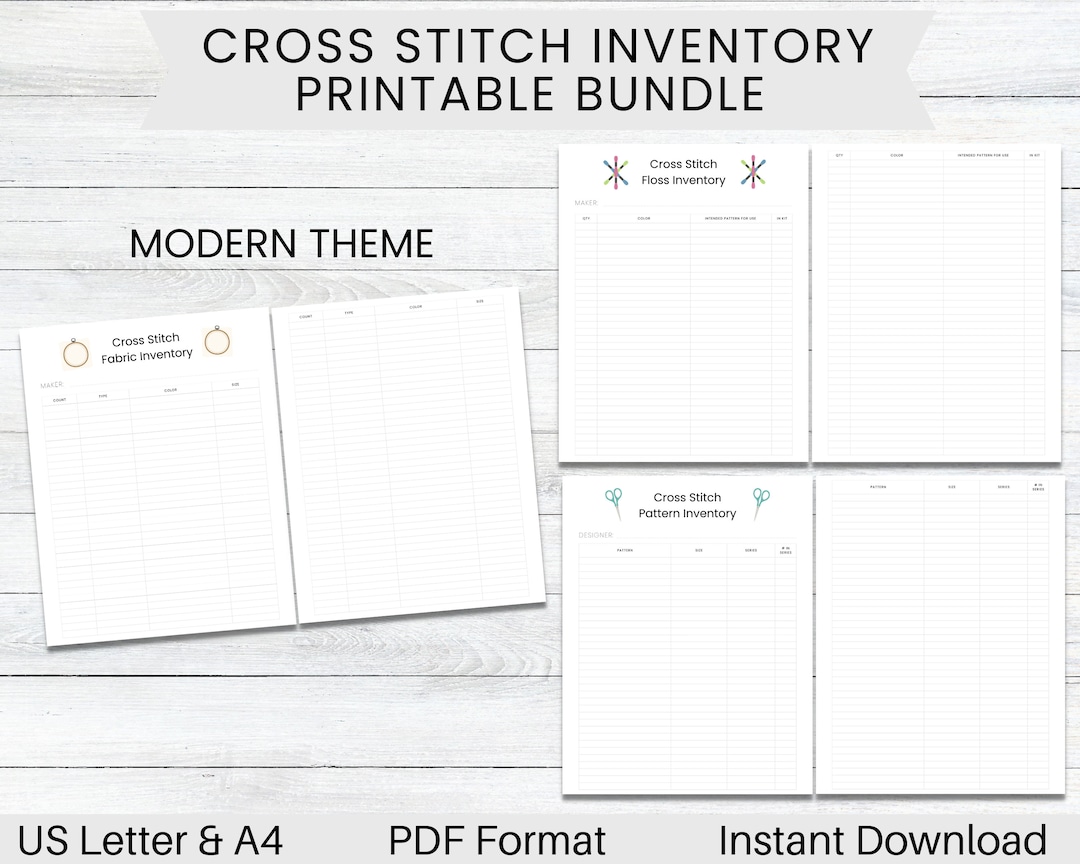 PRINTABLE Cross Stitch Inventory Bundle - Modern, Cross Stitch Planner ...