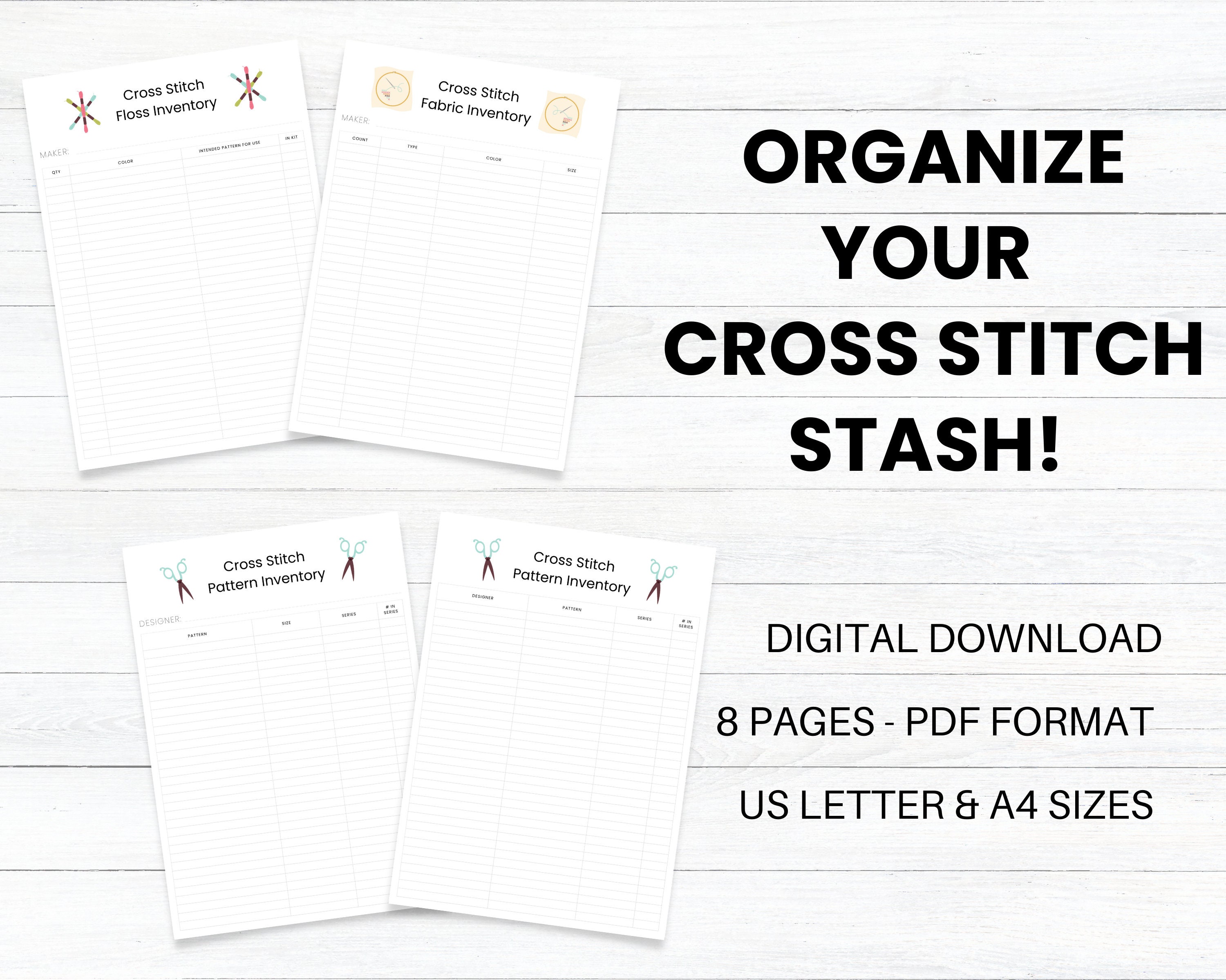 PRINTABLE Cross Stitch Inventory Bundle - Bright, Cross Stitch Planner ...