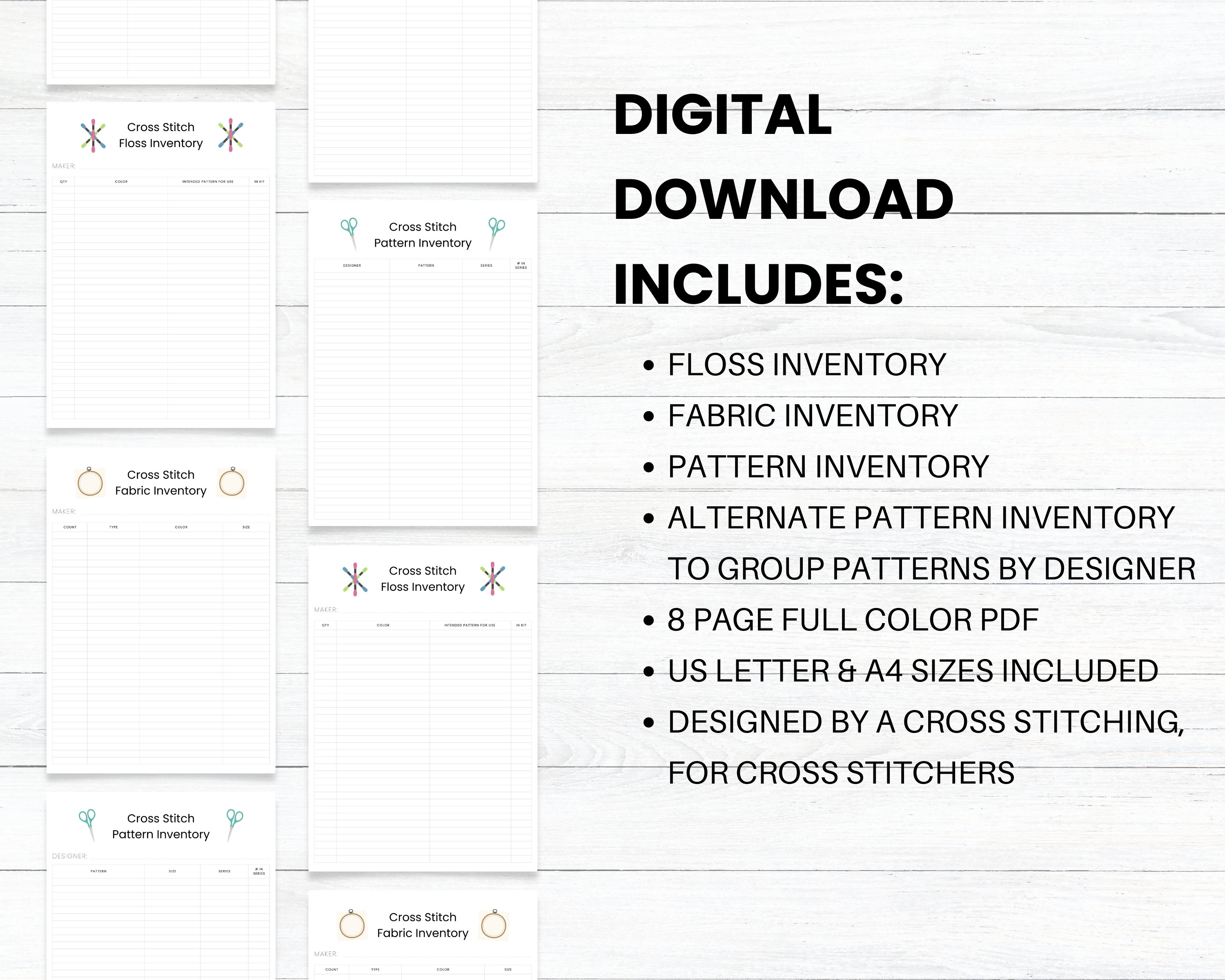 PRINTABLE Cross Stitch Inventory Bundle - Modern, Cross Stitch Planner ...