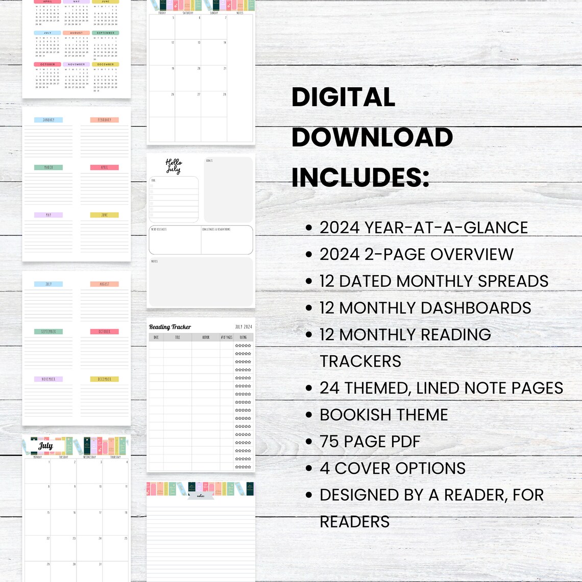 PRINTABLE 2024 Reading Planner, MONDAY Start, Book Tracker, Journal for ...