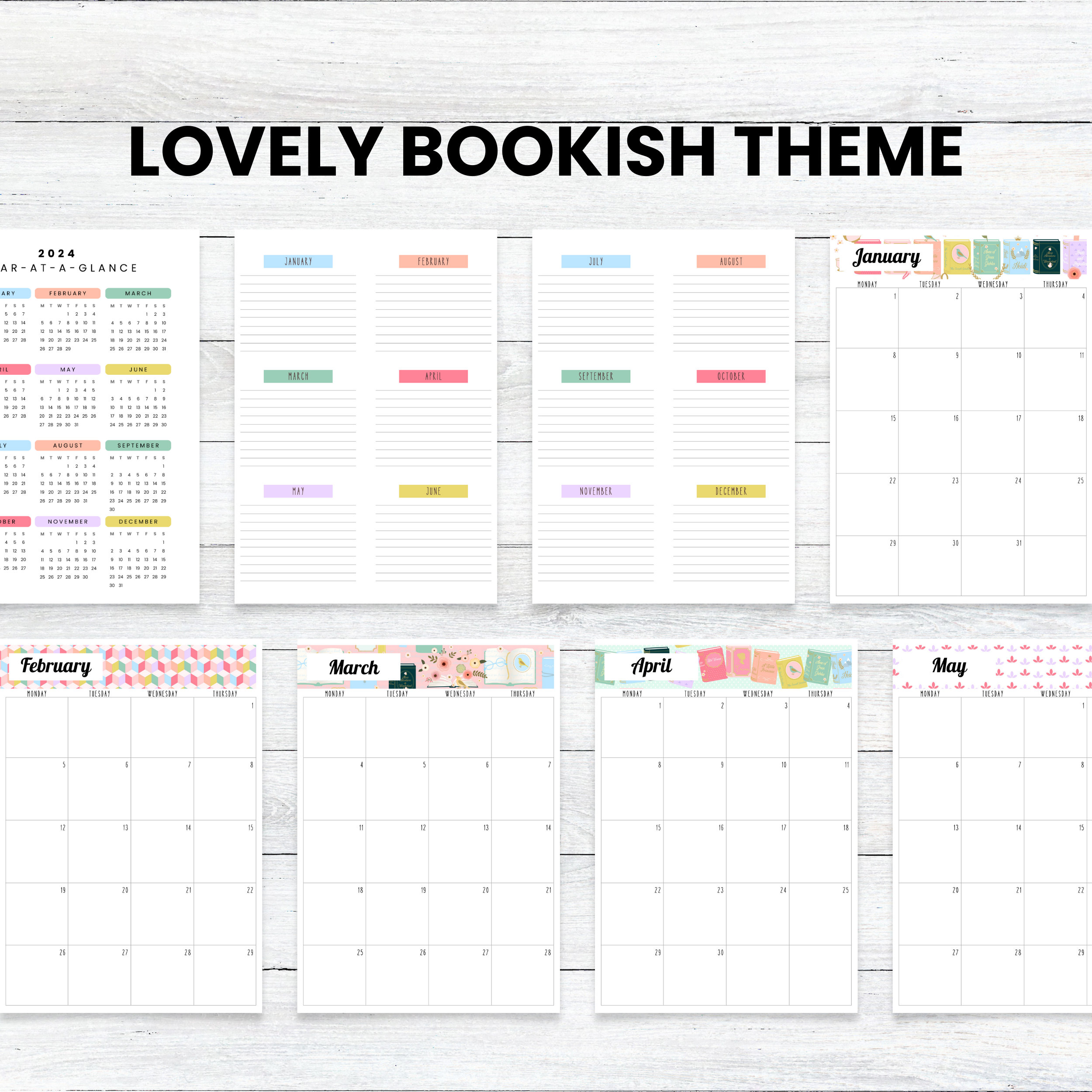 PRINTABLE 2024 Reading Planner, MONDAY Start, Book Tracker, Journal for ...