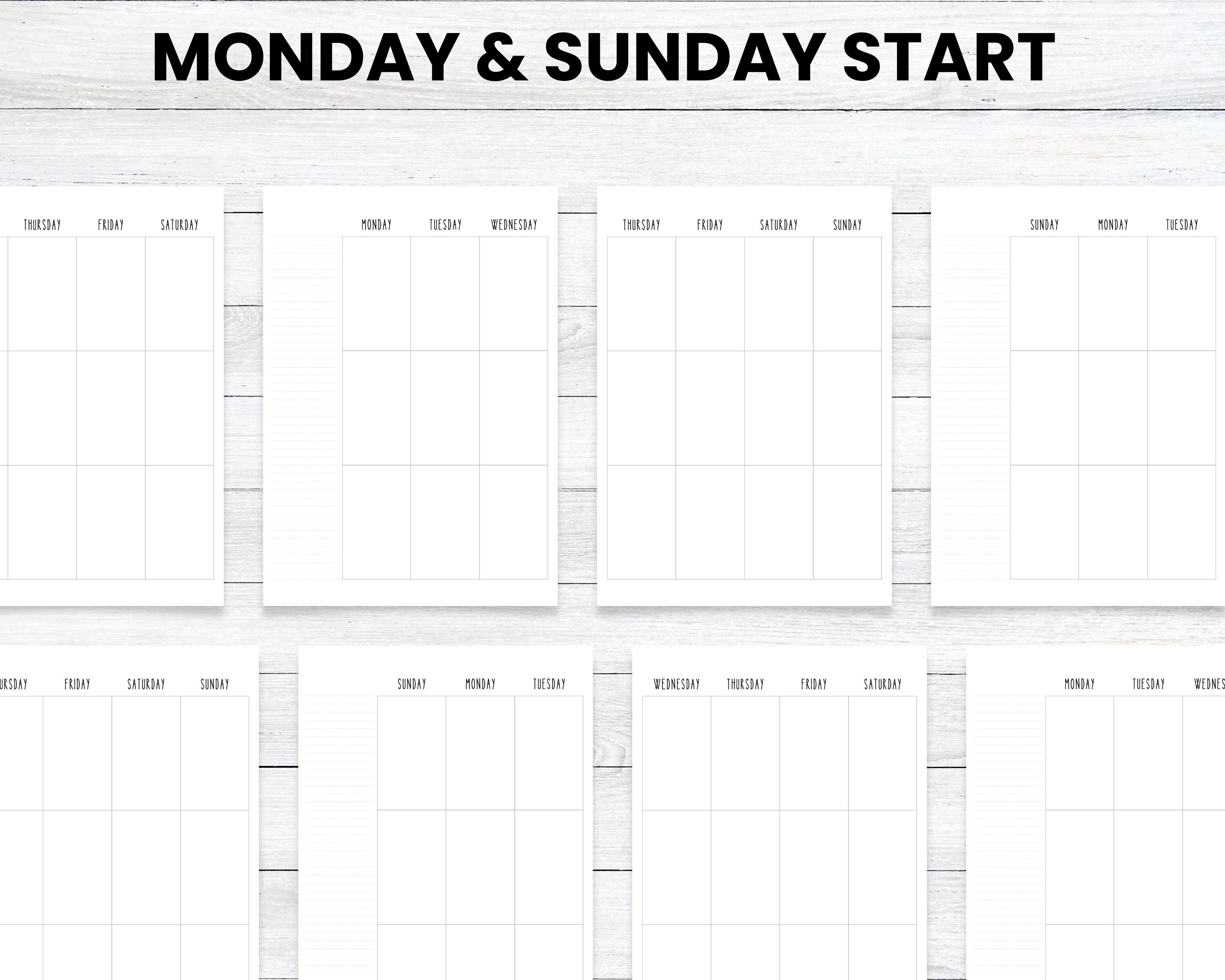 PRINTABLE Planner Vertical Weekly Layout, Monday Start, Sunday Start ...