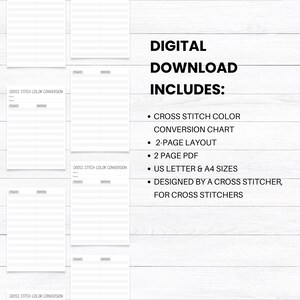 PRINTABLE Cross Stitch Color Conversion Chart, Cross Stitch Planner ...