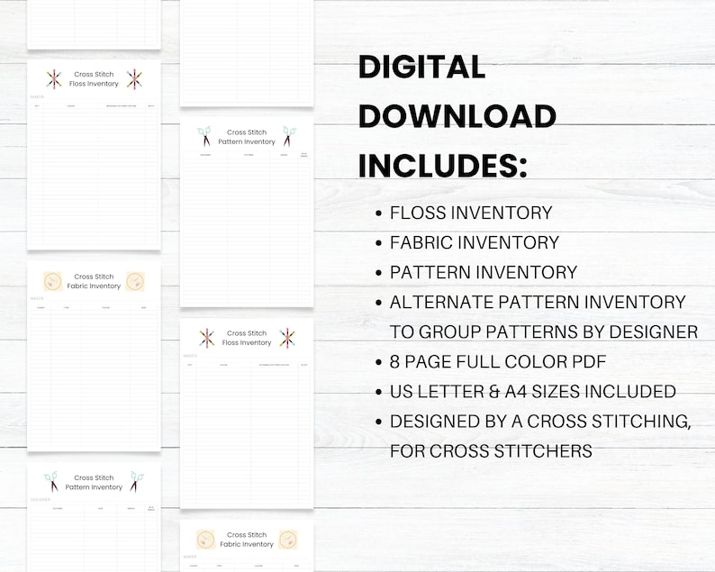 PRINTABLE Cross Stitch Inventory Bundle - Bright, Cross Stitch Planner ...