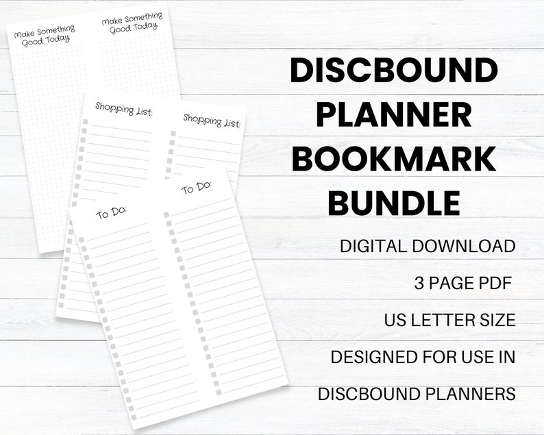 PRINTABLE Bookmark Bundle for Discbound Planner, to Do List, Shopping ...