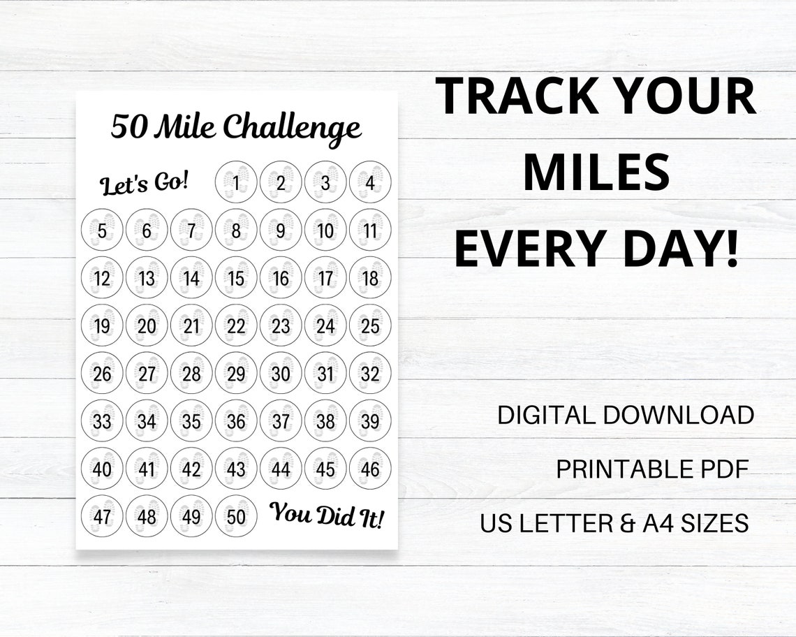 PRINTABLE 50 Mile Challenge Habit Tracker, Walking Challenge, Hiking ...