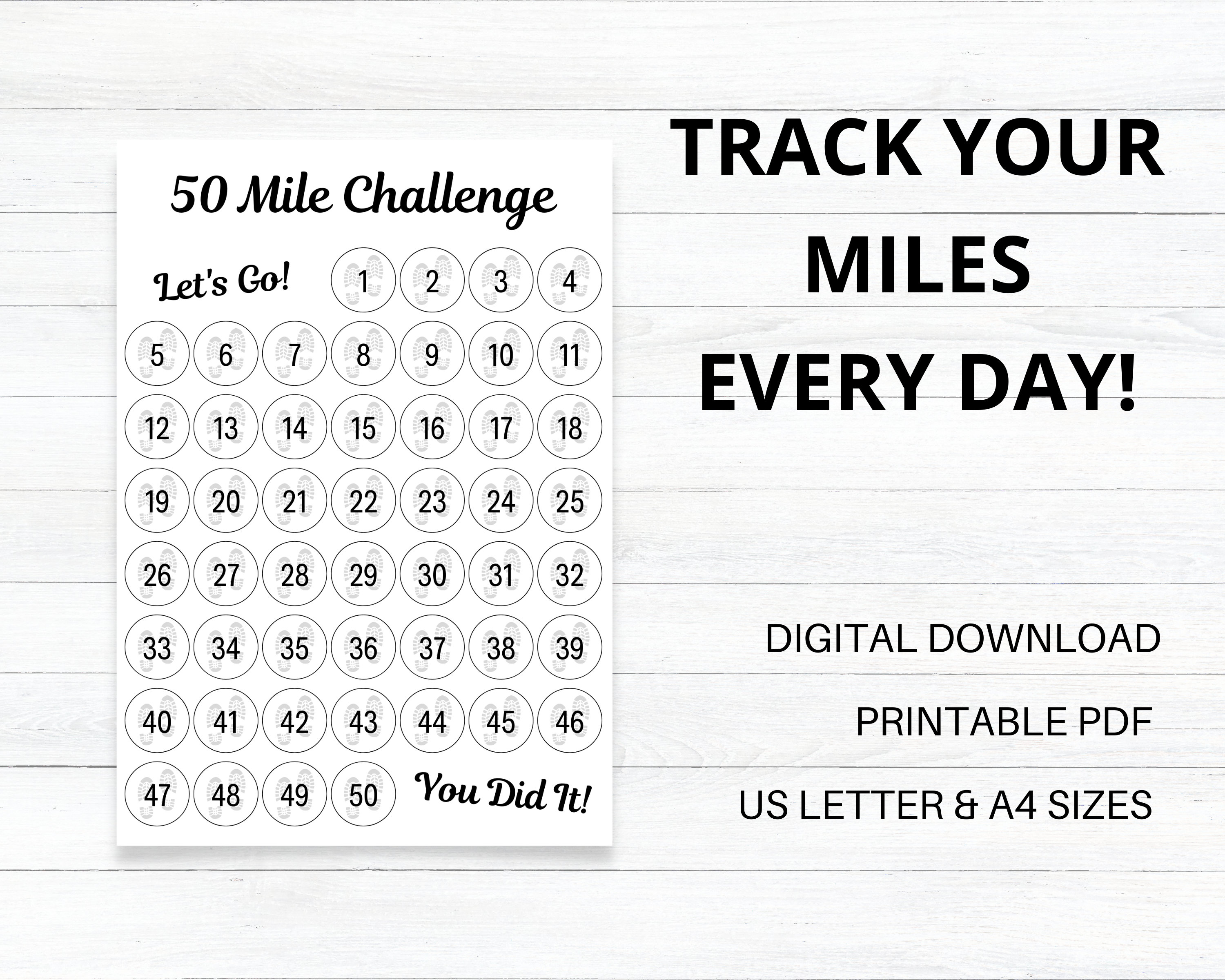 PRINTABLE 50 Mile Challenge Habit Tracker, Walking Challenge, Hiking ...
