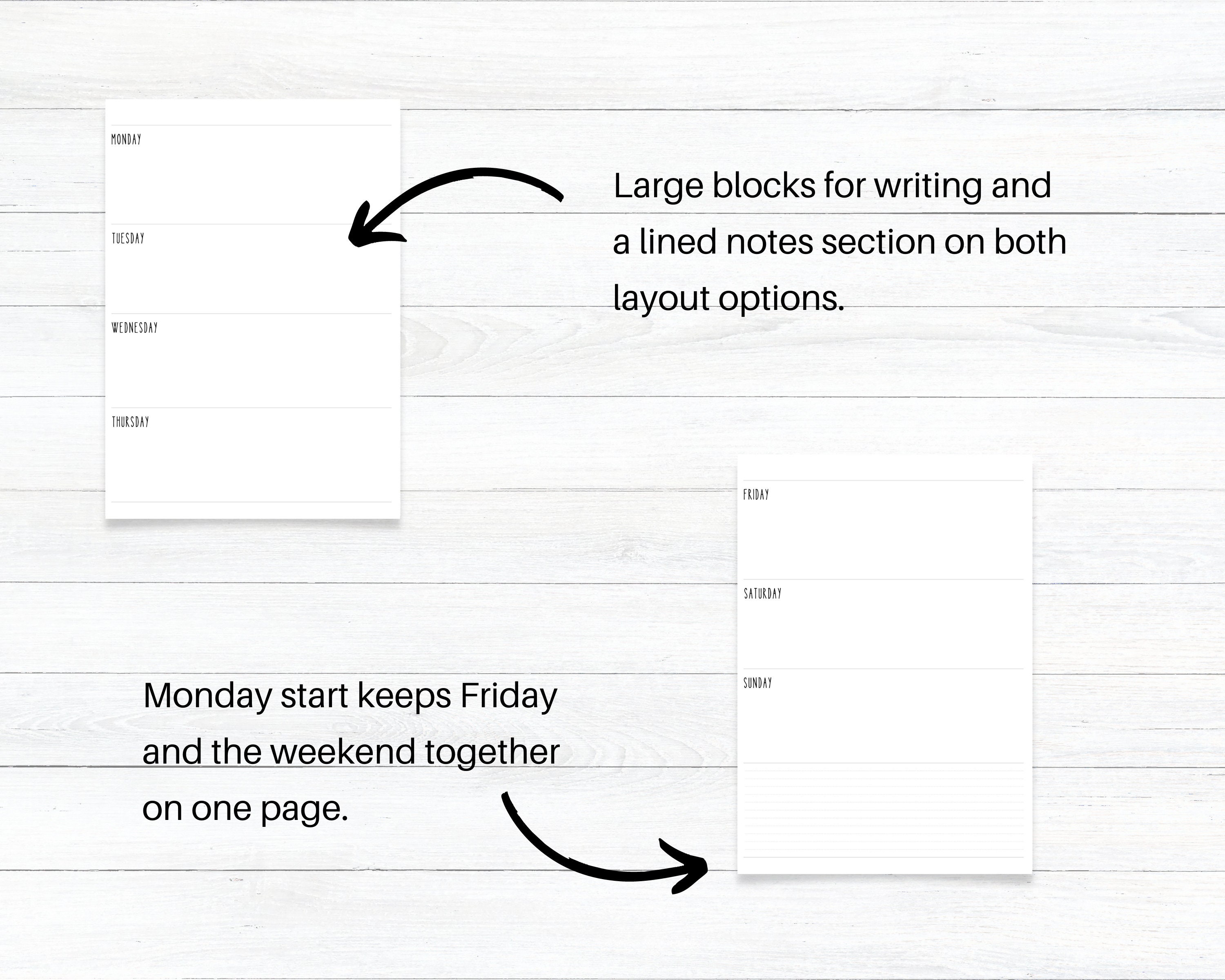 PRINTABLE Planner Horizontal Weekly Layout, Monday Start, Sunday Start ...