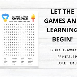 PRINTABLE Summer Games Word Search Worksheet, Homeschool Resource ...