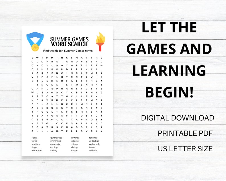 PRINTABLE Summer Games Word Search Worksheet, Homeschool Resource ...