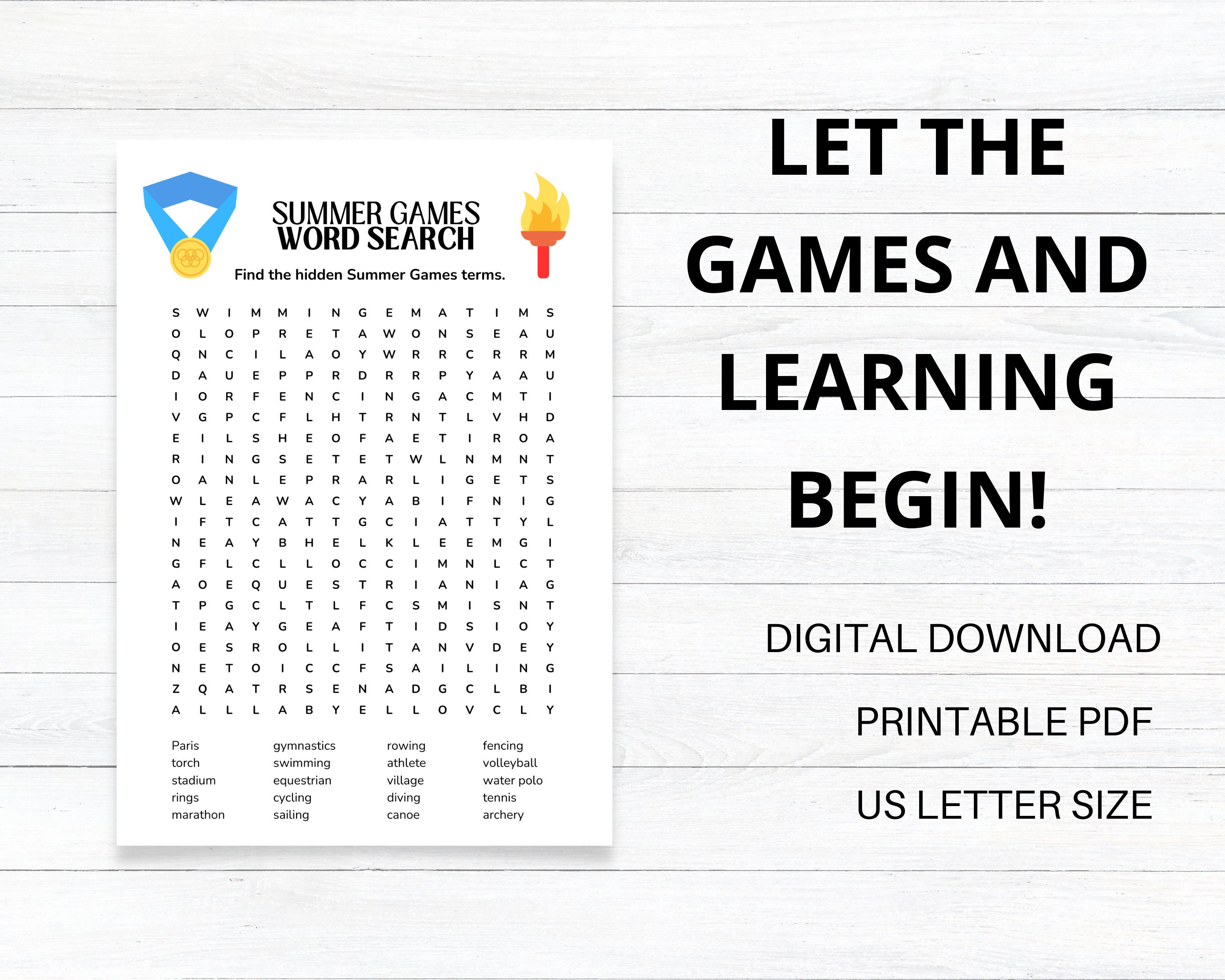 PRINTABLE Summer Games Word Search Worksheet, Homeschool Resource ...