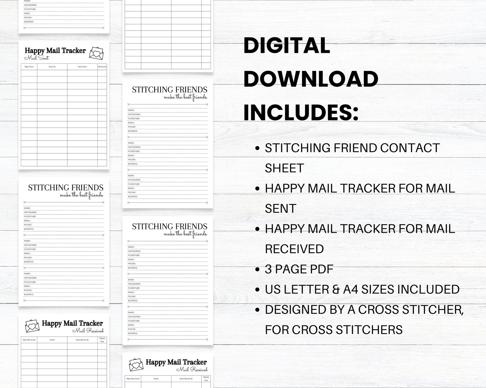 PRINTABLE Cross Stitch Friends Bundle, Happy Mail Tracker, Contacts ...