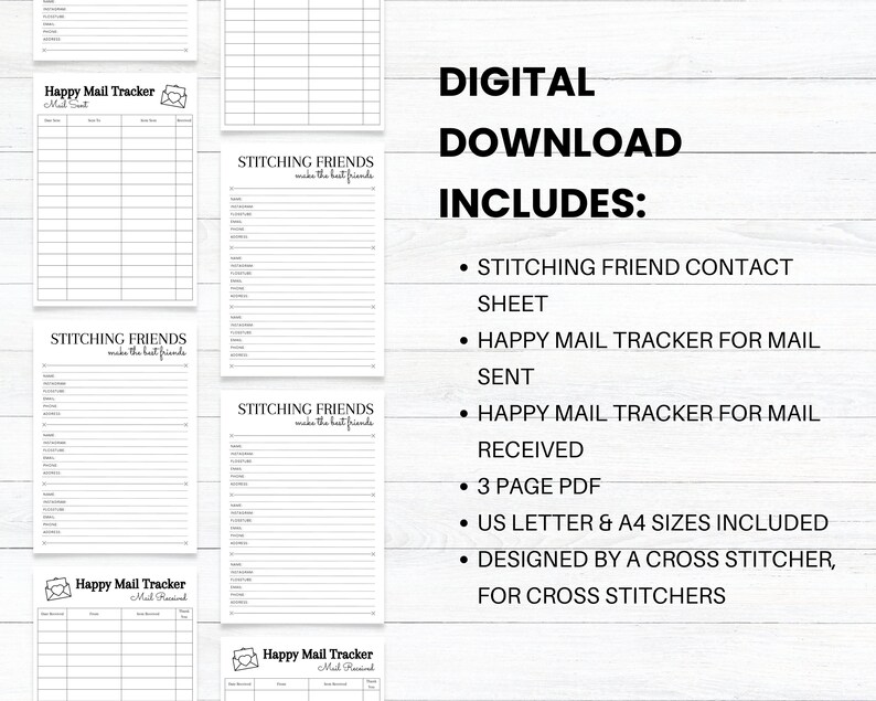 PRINTABLE Cross Stitch Friends Bundle, Happy Mail Tracker, Contacts ...