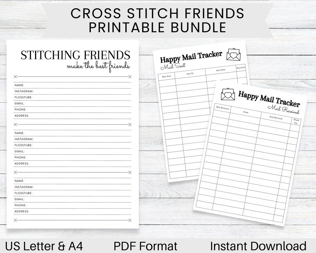 PRINTABLE Cross Stitch Friends Bundle, Happy Mail Tracker, Contacts ...