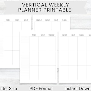 PRINTABLE Planner Vertical Weekly Layout, Monday Start, Sunday Start ...