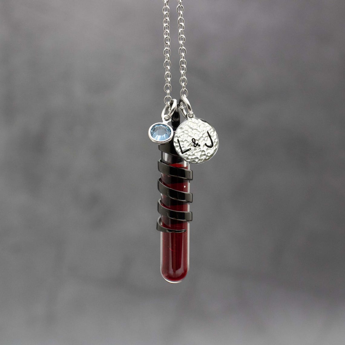 Blood Vial Necklace, Personalized Initials, Anniversary Crystal ...