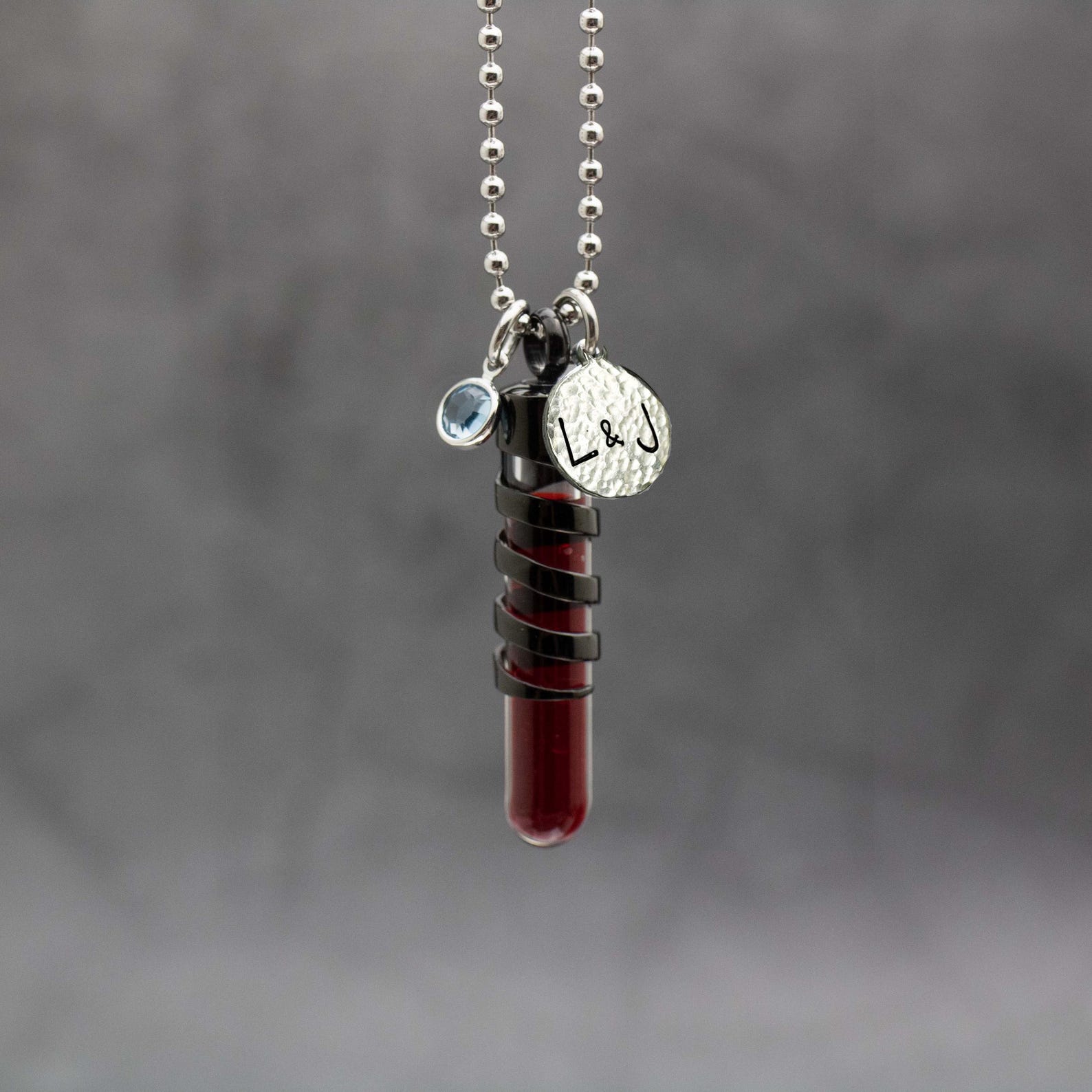 Blood Vial Necklace, Personalized Initials, Anniversary Crystal ...