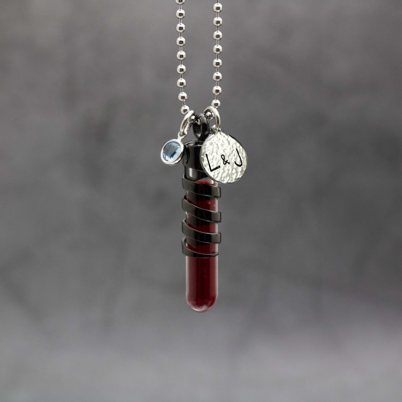 Blood Vial Necklace, Personalized Initials, Anniversary Crystal ...