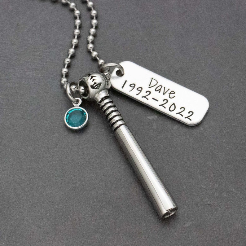 Baseball & Bat Urn Necklace, Personalized Cremation Jewelry to Hold ...