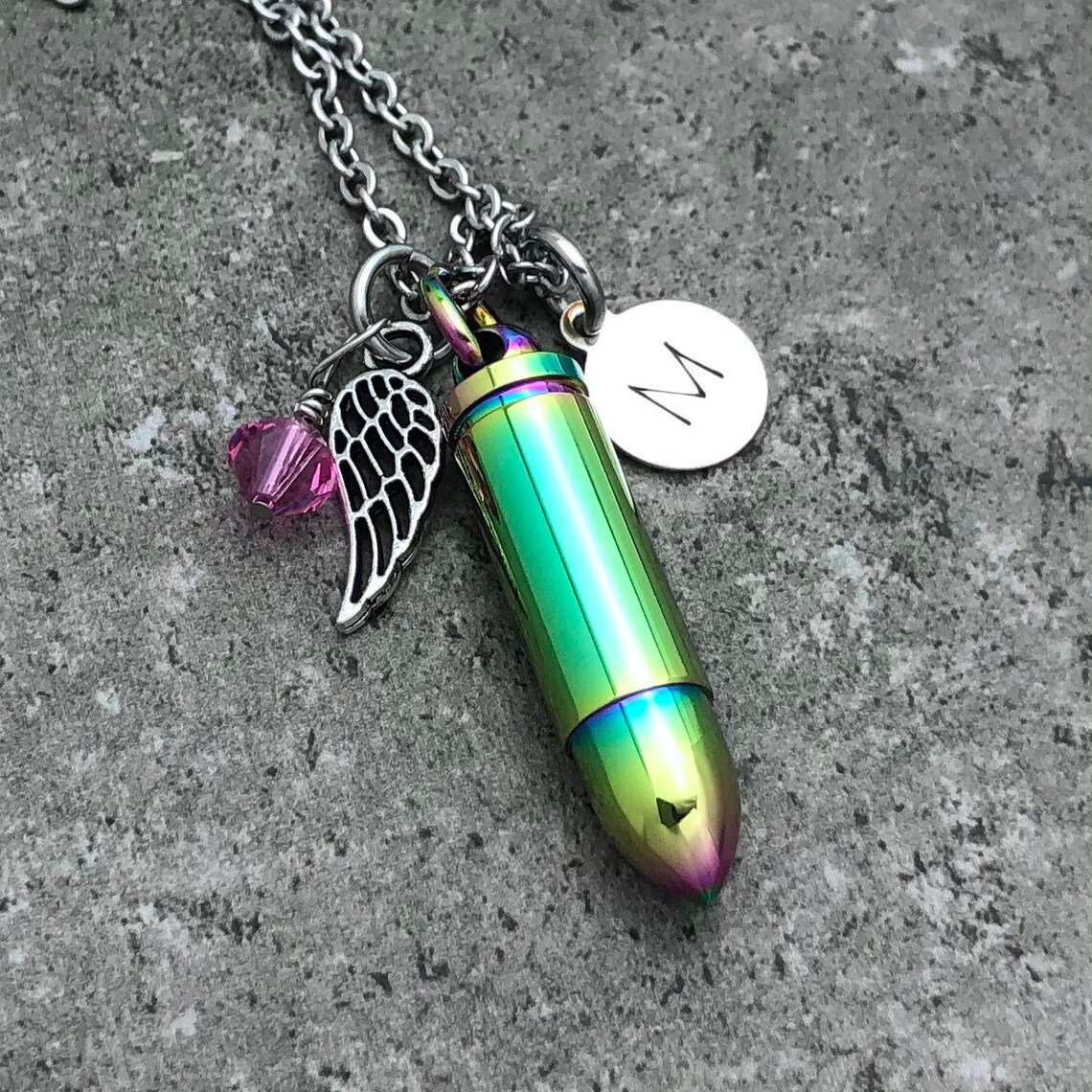Rainbow Bullet Necklace for Ashes Bullet Urn Personalized | Etsy