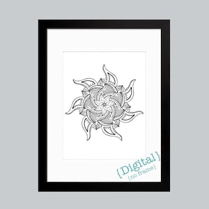 Hand Drawn Sun Fire Mandala Coloring Page for Adults. Print Your Own ...
