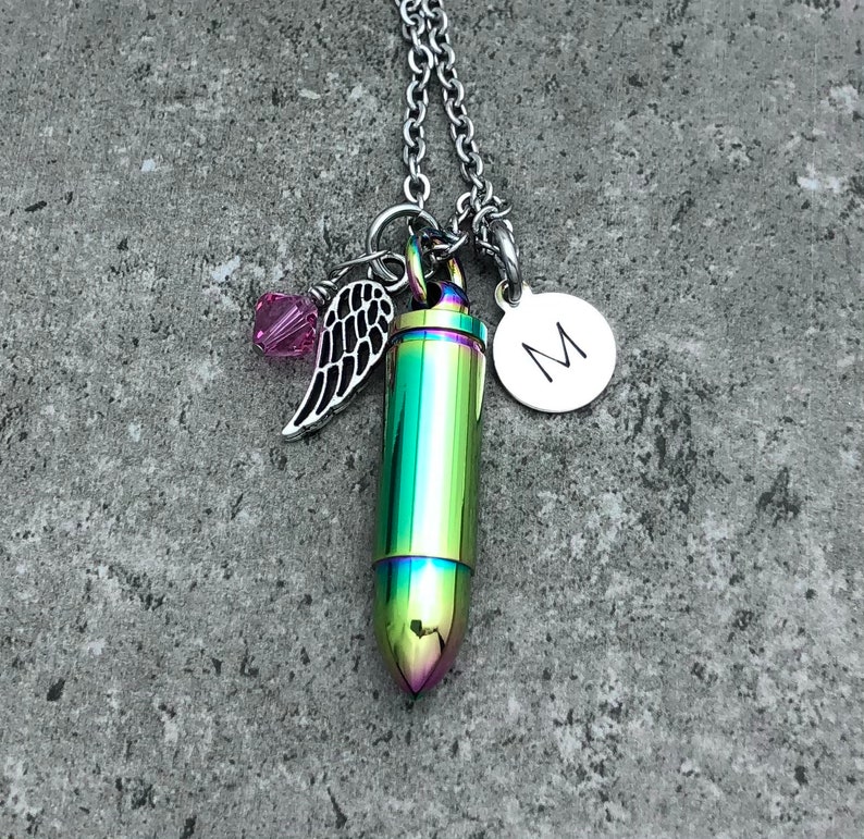 Rainbow Bullet Necklace for Ashes Bullet Urn Personalized - Etsy