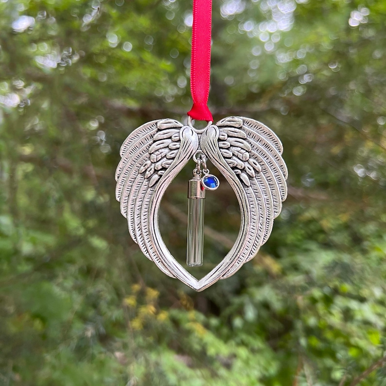 Angel Wing & Glass Vial Urn With Birthstone, Christmas Tree Ornament ...