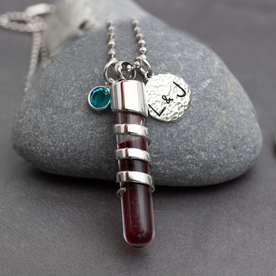 Blood Vial Necklace Personalized With Initials & Crystal of Your ...