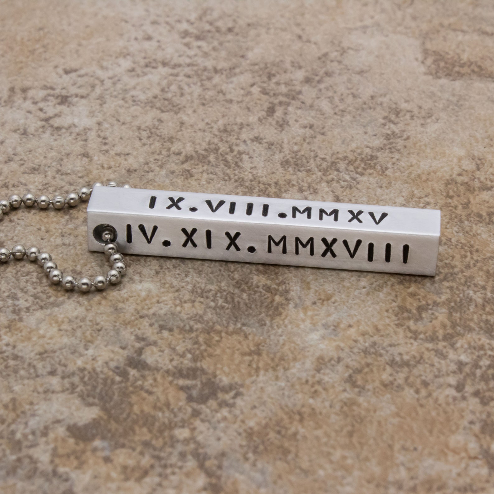 Roman Numeral Dates Hand Stamped Bar Key Chain Personalized Father's ...