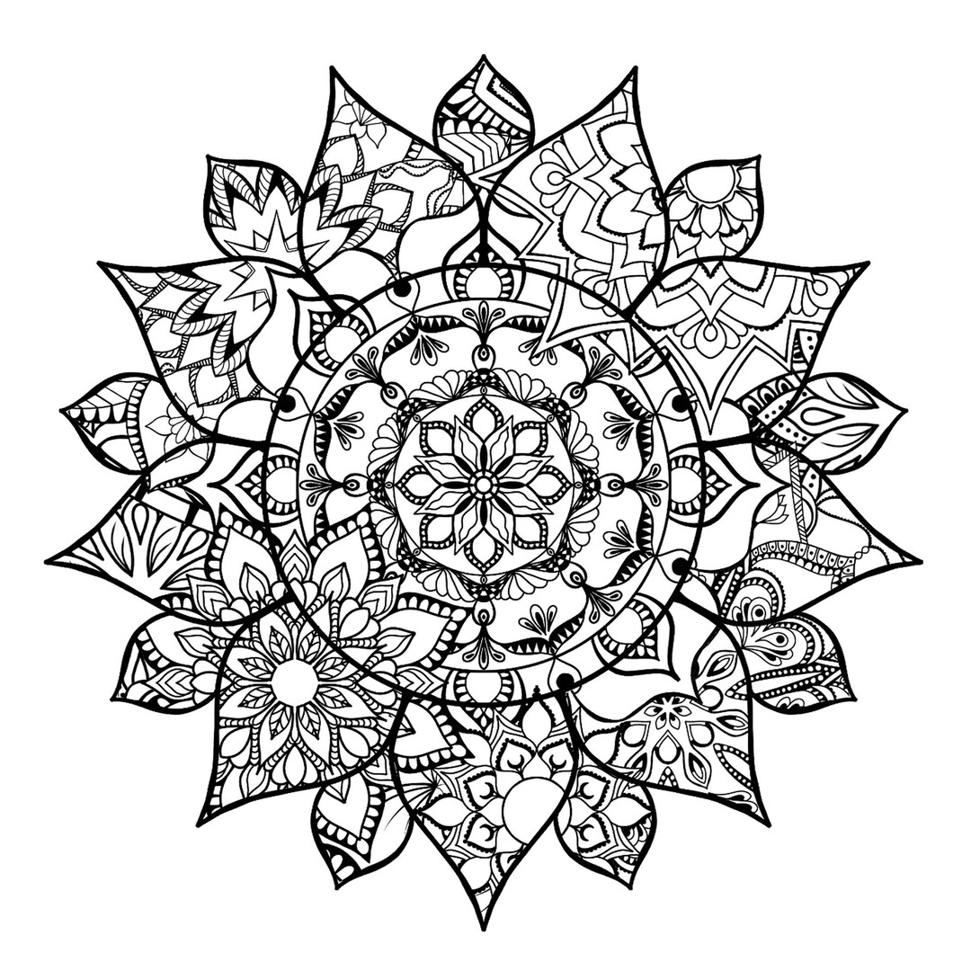 Hand Drawn Mandala Sunflower Coloring Page or Printable Framable Art ...