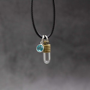 Tiny Bronze Blood Vial Necklace Personalized With Birthstone Crystal ...